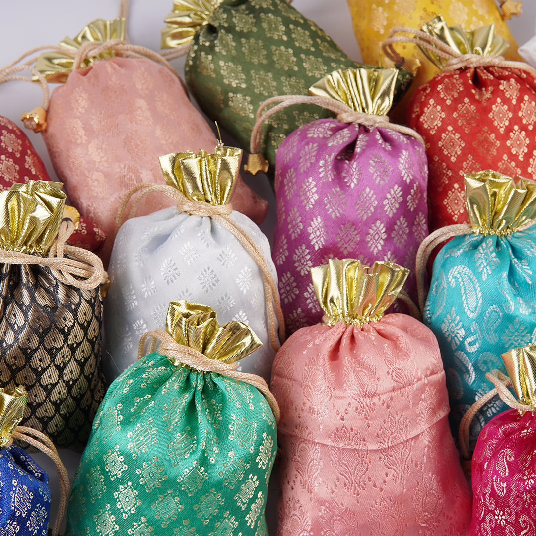 Multi Color Jamawar Fabric Nikkah Pouches – ardor